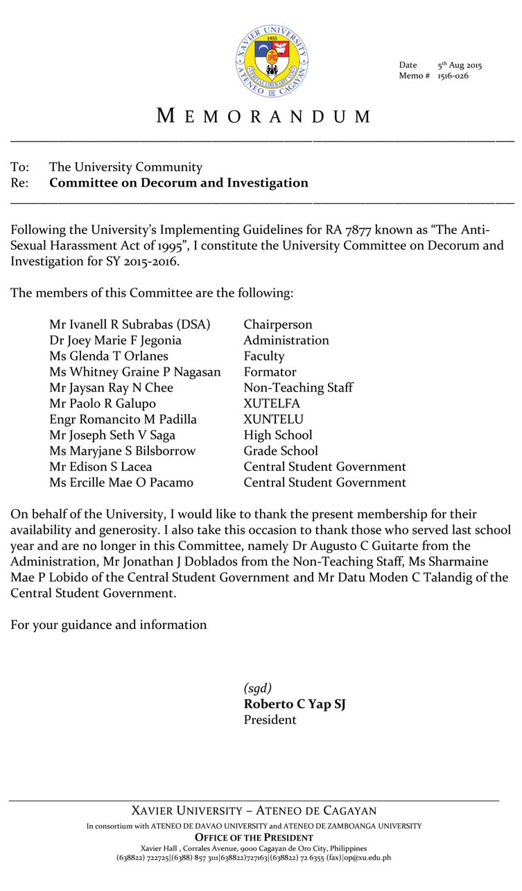 Xavier University - Committee on Decorum and Investigation