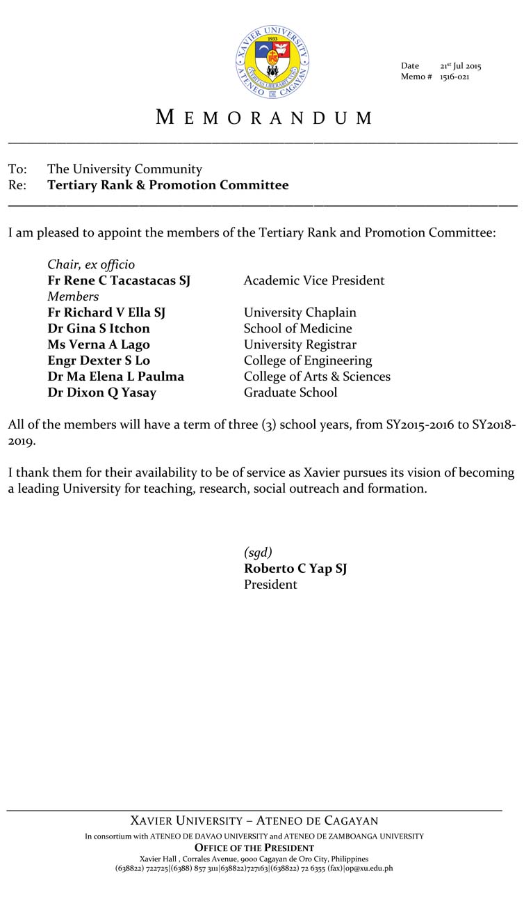 Xavier University - Tertiary Rank & Promotion Committee